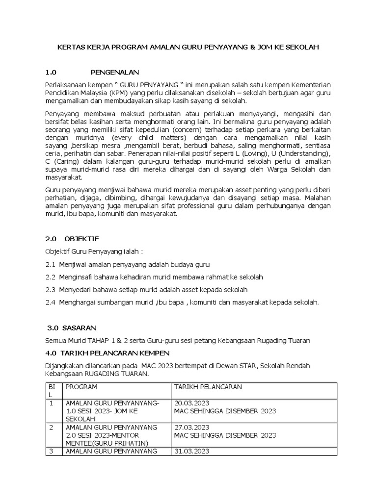 Kertas Kerja Program Amalan Guru Penyayang 2023 | PDF