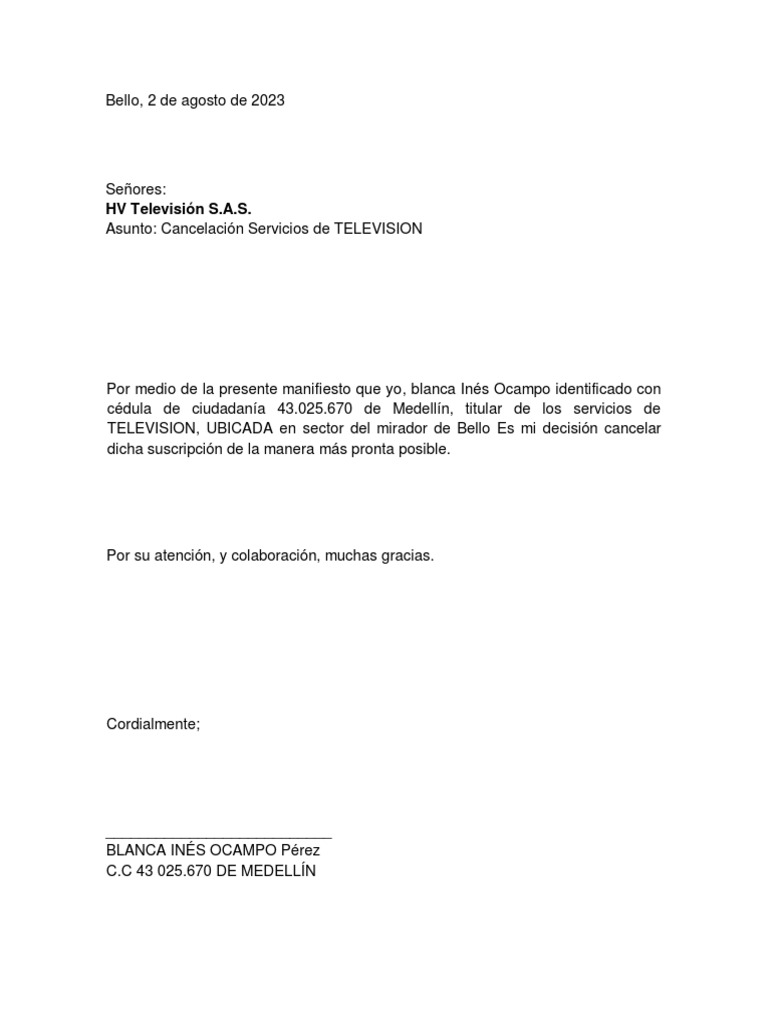 Carta de Cancelacion | PDF