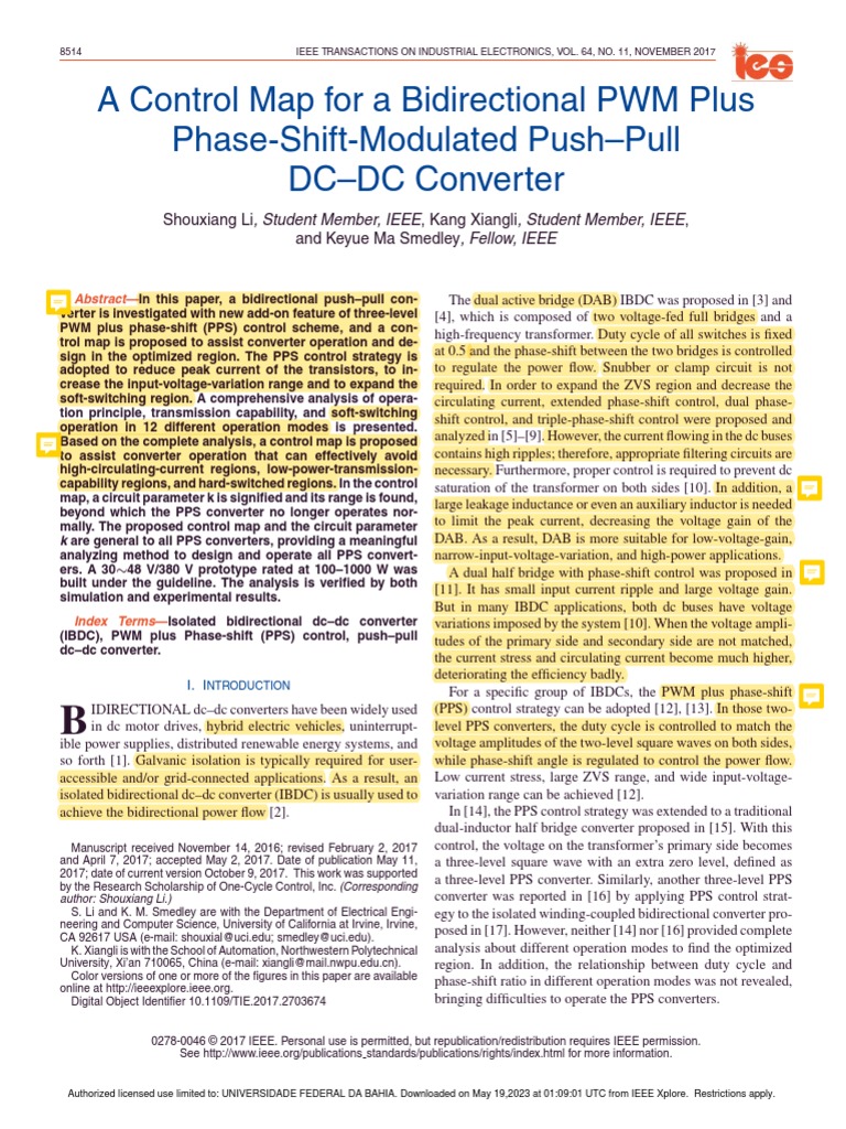 A Control Map For A Bidirectional PWM Plus Phase-Shift-Modulated PushPull DCDC Con | PDF ...