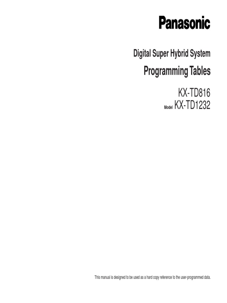 Panasonic KX-TD816 Programming Table | PDF | Voicemail | Computing