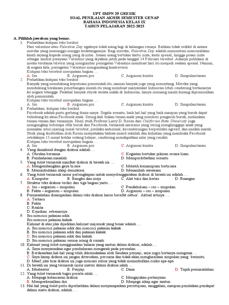 Soal PAS Genap BIN Kls 9 Paper 2023 | PDF