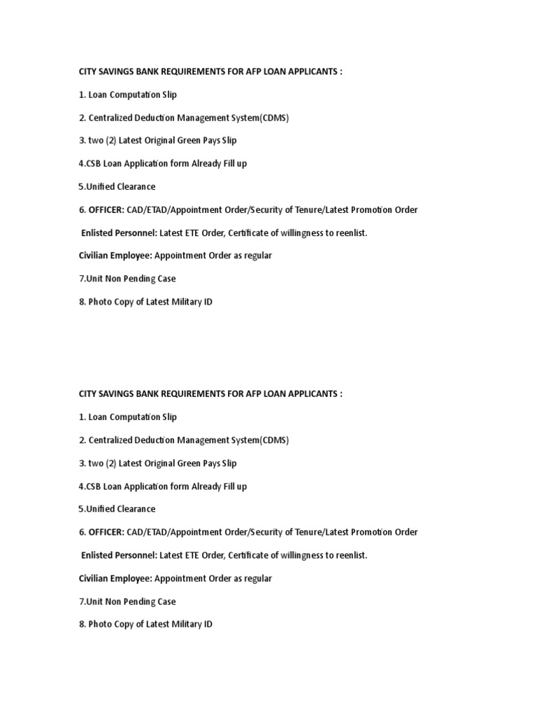 Afp Loan Requirements | PDF | Finance & Money Management | Law
