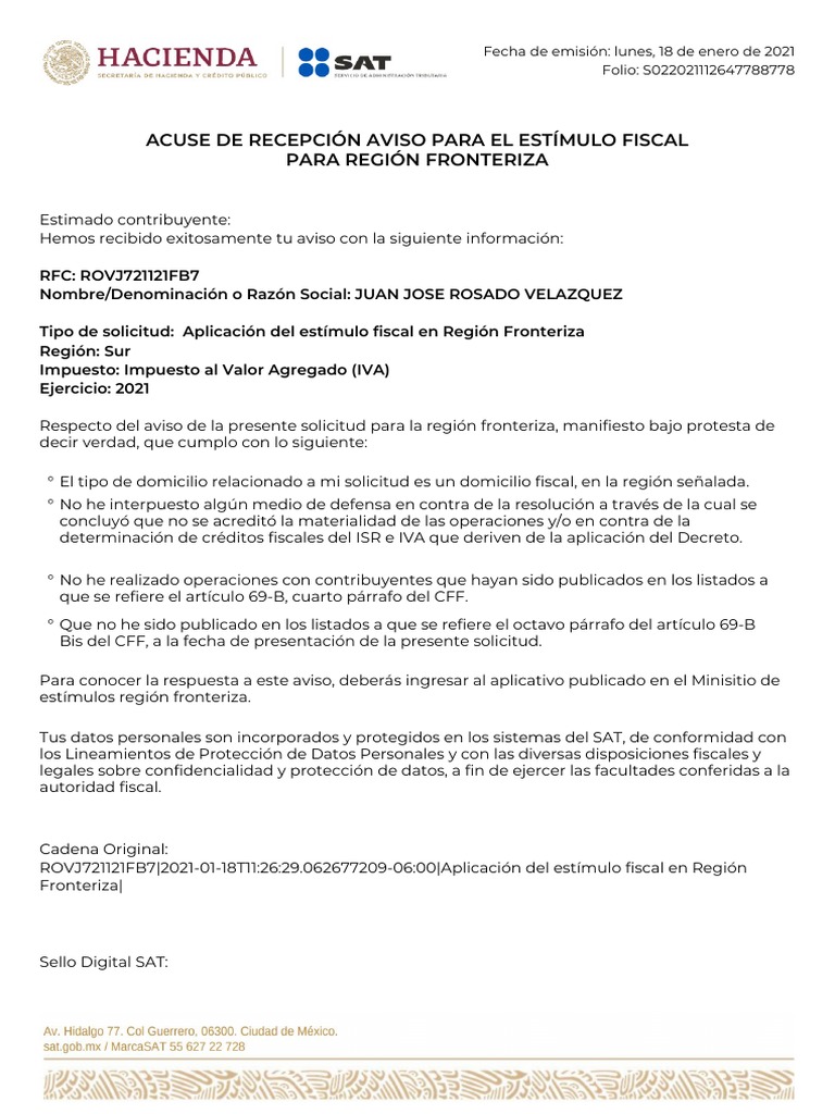 Acuse Estimulo Iva | PDF | Impuesto al valor agregado | Gobierno Acuse Estimulo Iva | PDF | Impuesto al valor agregado | Gobierno