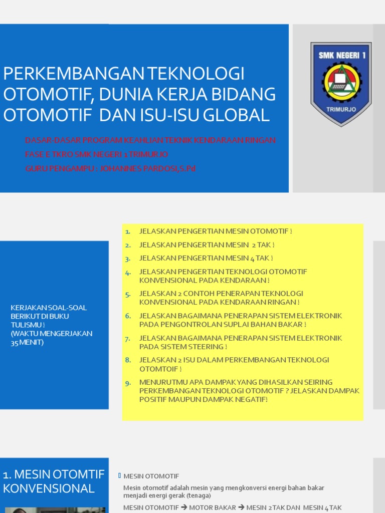 Perkembangan Teknologi Otomotif, Dunia Kerja Bidang Otomotif | PDF