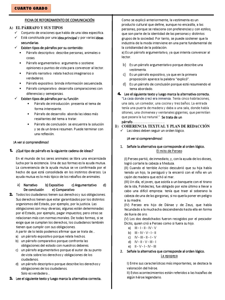 Ficha de Reforzamiento de Comunicación | PDF