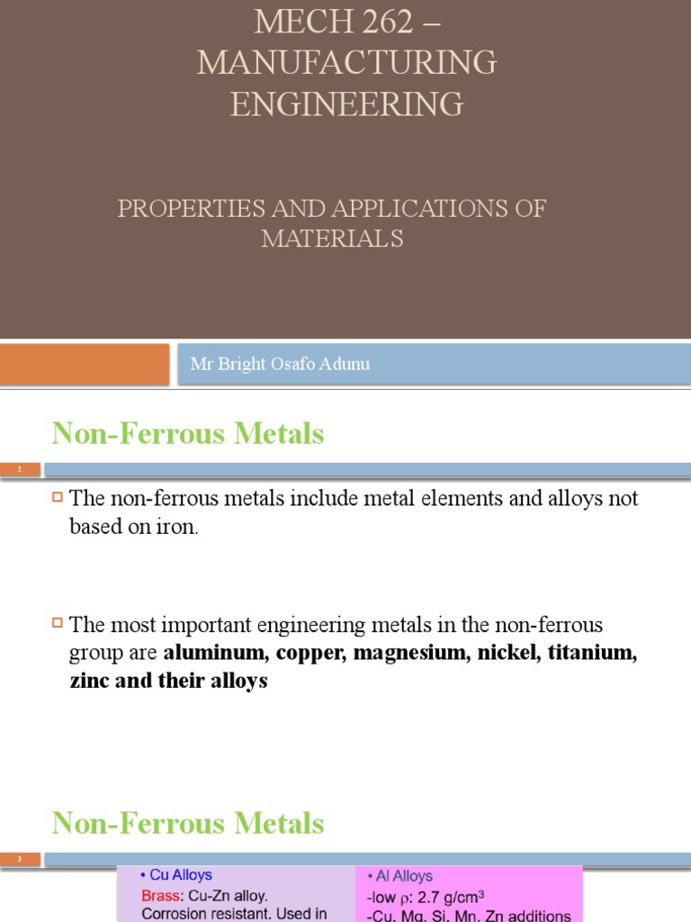 Manuf. Tech. - Prop. & Applications of Metals 2 | PDF | Refractory ...