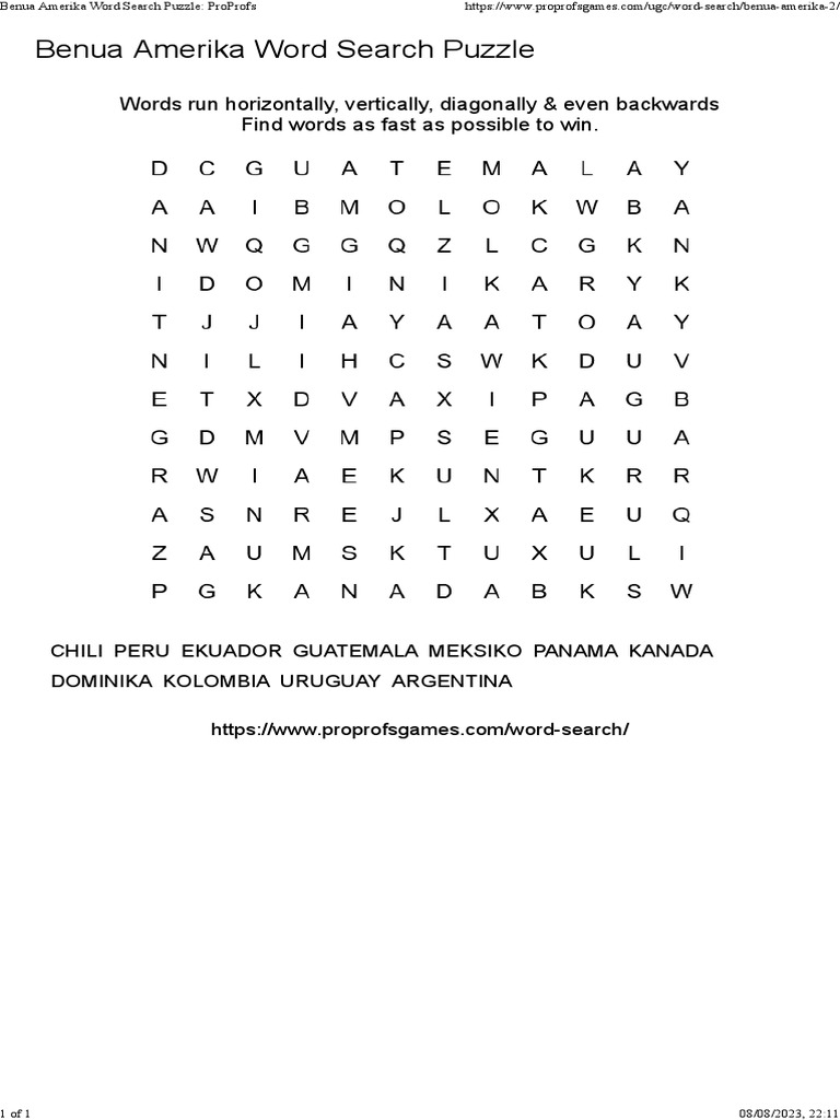 Benua Amerika Word Search Puzzle ProProfs | PDF