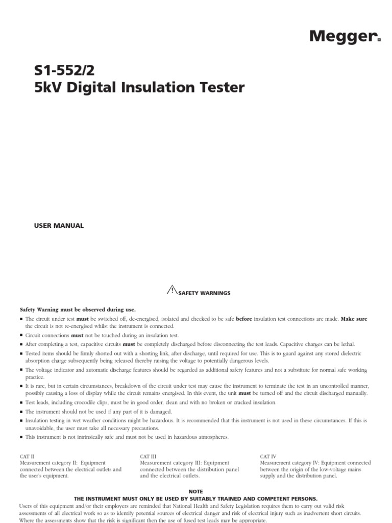 Megger S1-552/2 5kV Digital Insulation Tester | PDF