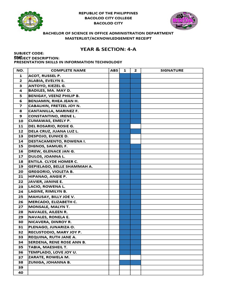 Masterlist 1ST Semester S.Y. 2019-2020 | PDF