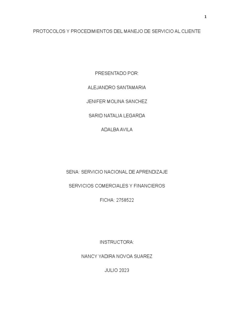 Taller Protocolos Manejo y Servicio Al Cliente | PDF