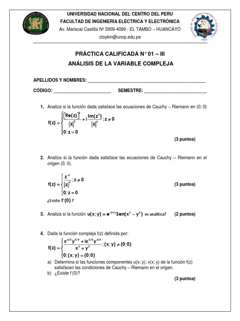 Práctica Calificada 1 Iii Análisis de La Variable Compleja | PDF | Análisis complejo | Integral