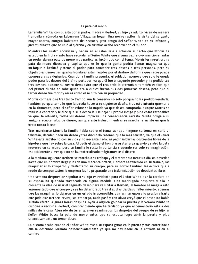 Pata de mono: deseos y consecuencias | PDF