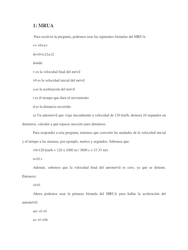 MRUA | PDF | Velocidad | Aceleración
