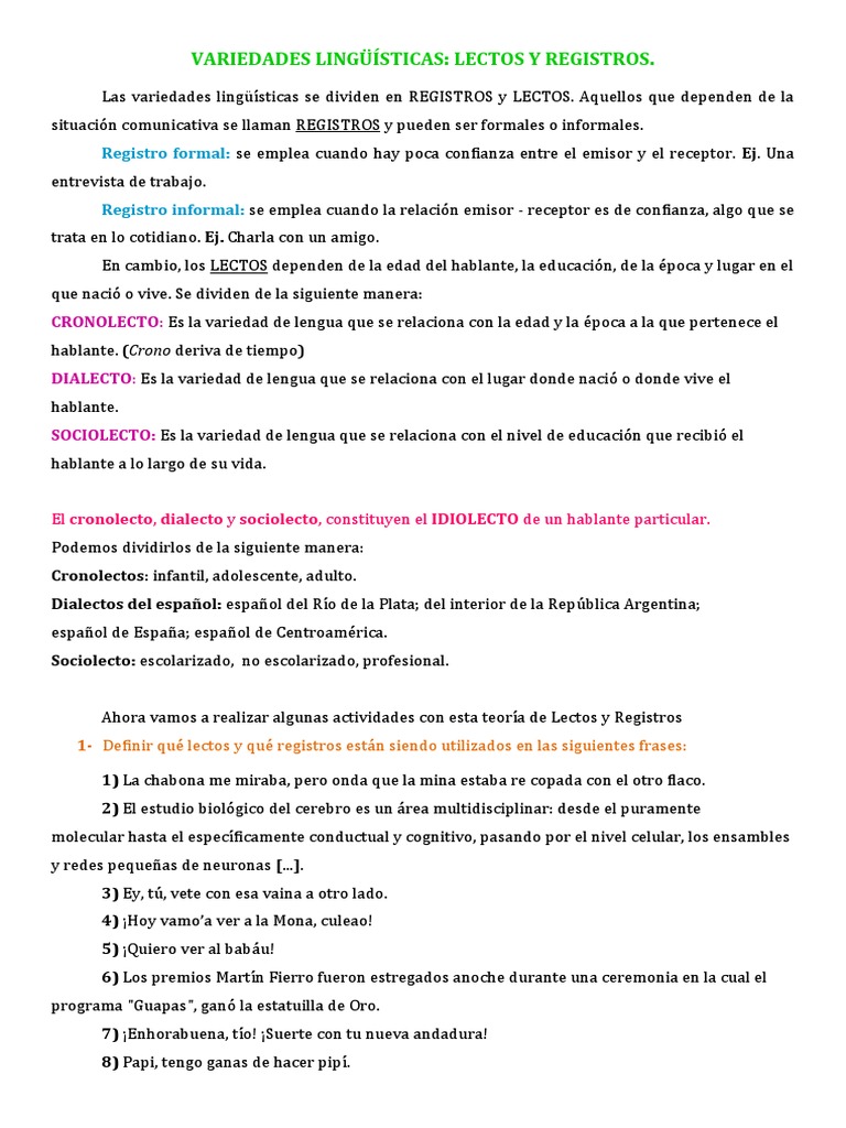 Registros y Lectos | PDF | Dialecto | Comunicación humana