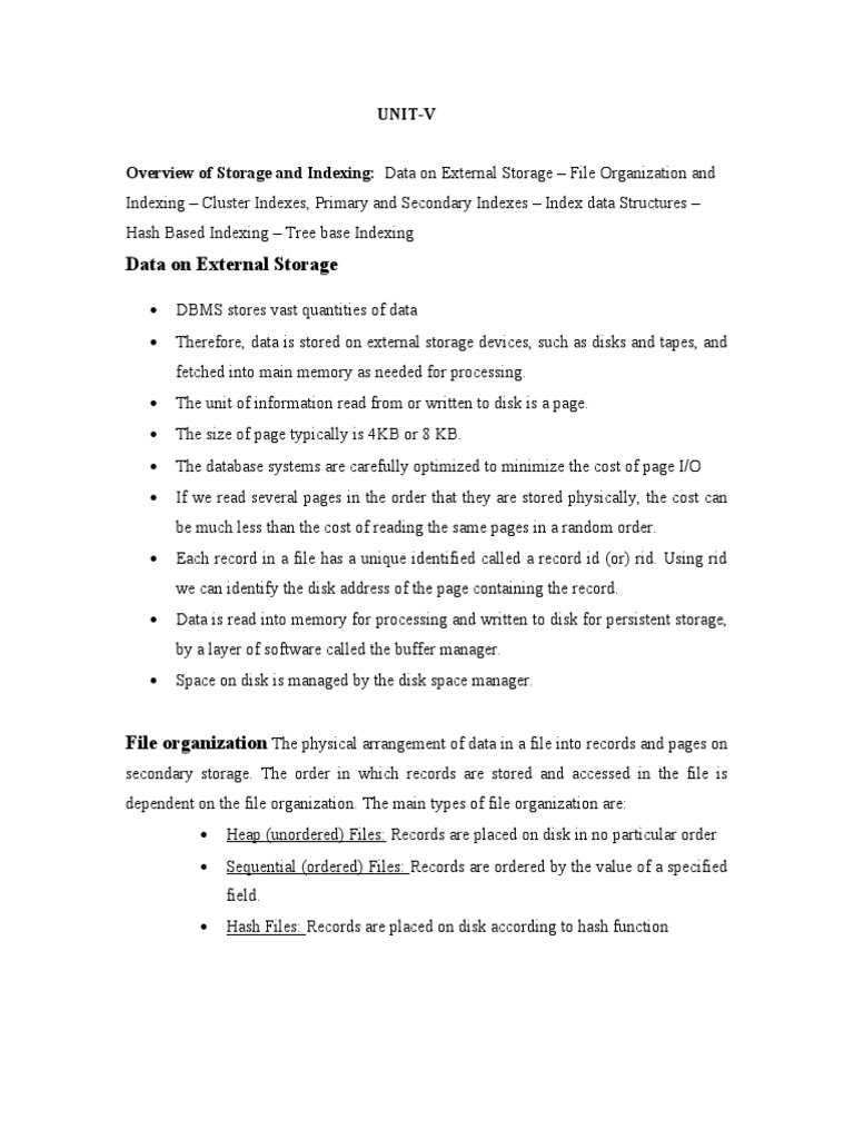 UNIT-IV - File Organization | PDF | Database Index | Computer Data Storage
