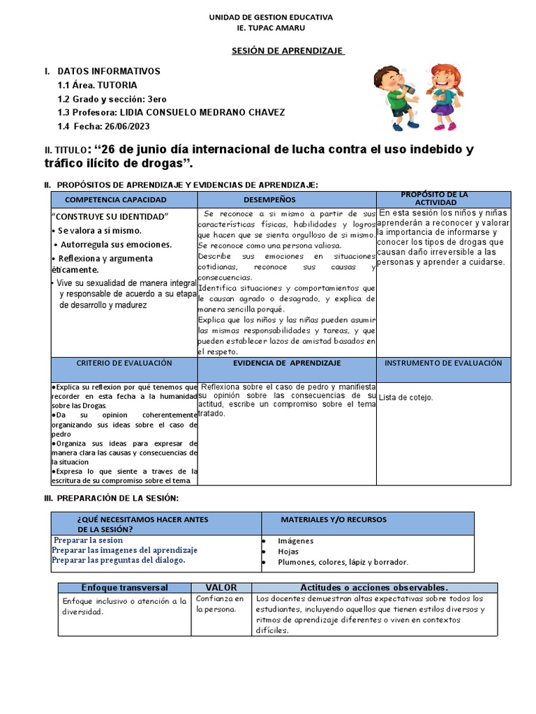 Ses - Tutoria 26-06-23 | PDF | Aprendizaje | Drogas