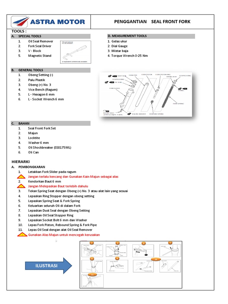 Job Sheet Penggantian Seal Front Fork | PDF