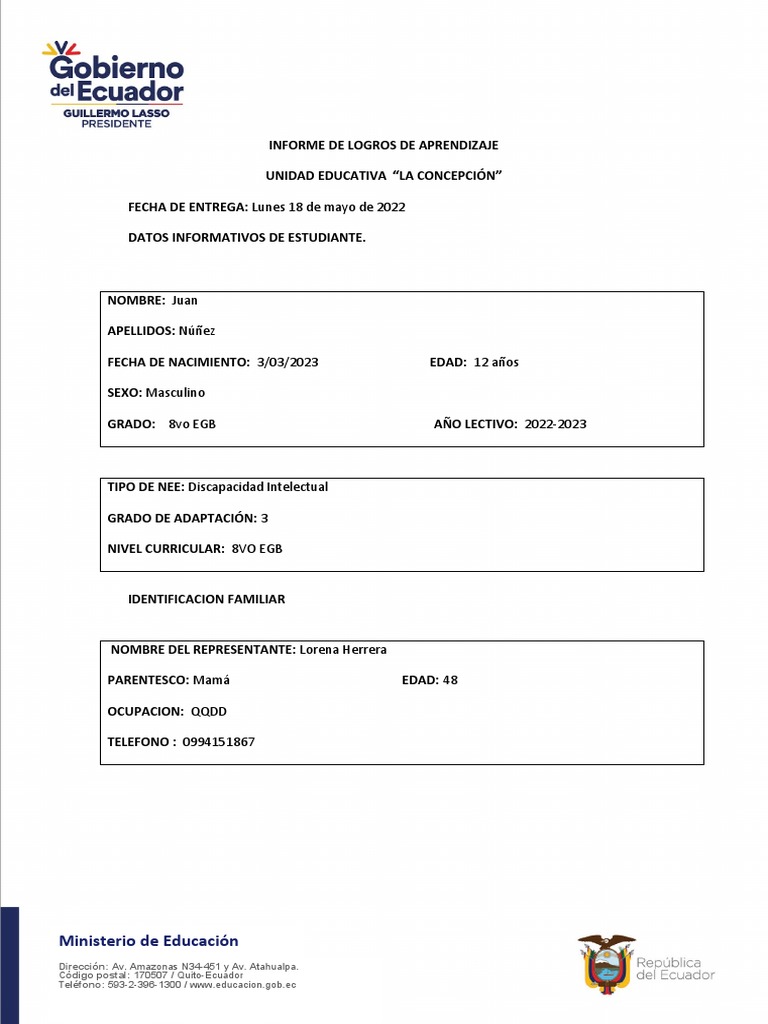 Modelo de Informe de Logros de Aprendizaje 2023 | PDF | Cognición | Modificación de comportamiento