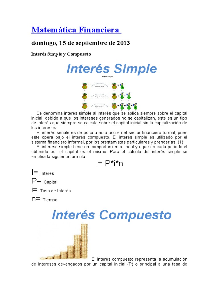 Matemática Financiera INTERES SIMPLE Y COMPUESTOS | PDF | Interés ...