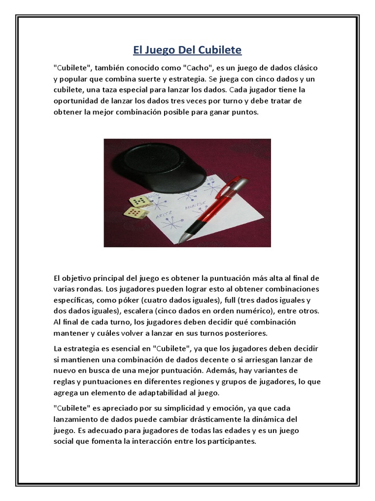 El Juego Del Cubilete - Docx 3 | PDF | Juego de azar