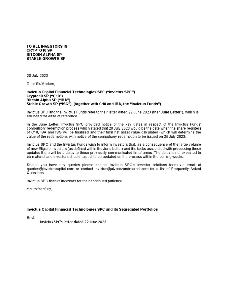 C10, IBA, ISG Letter - Compulsory Redemption | PDF | Cryptocurrency ...