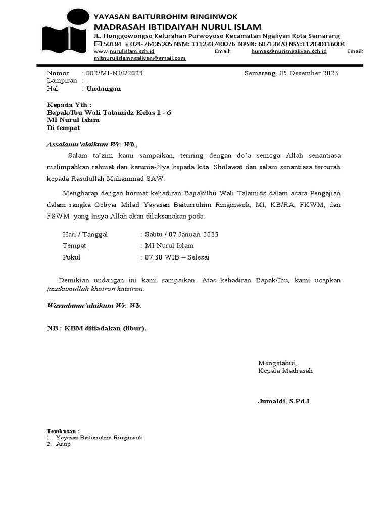 Contoh Surat Undangan Wali Murid | PDF Contoh Surat Undangan Wali Murid | PDF