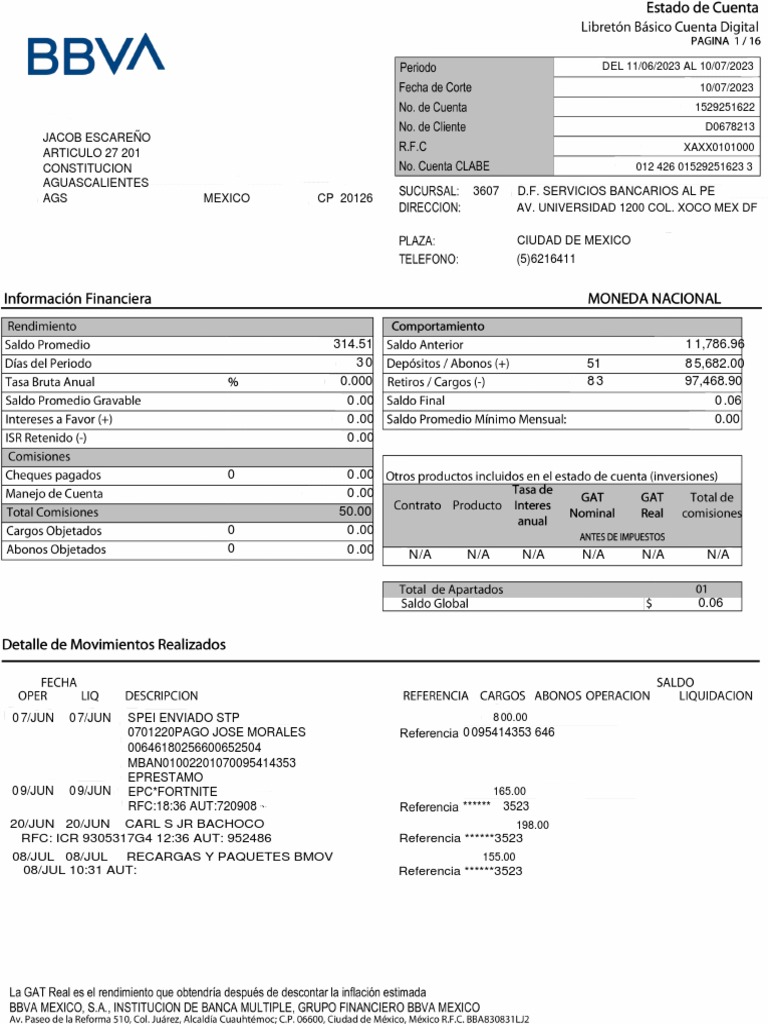 Estado de Cuenta BBVA BANCOMER | PDF