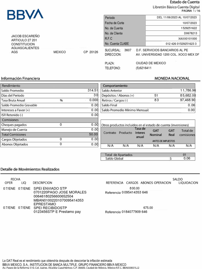 Estado de Cuenta BBVA BANCOMER | PDF
