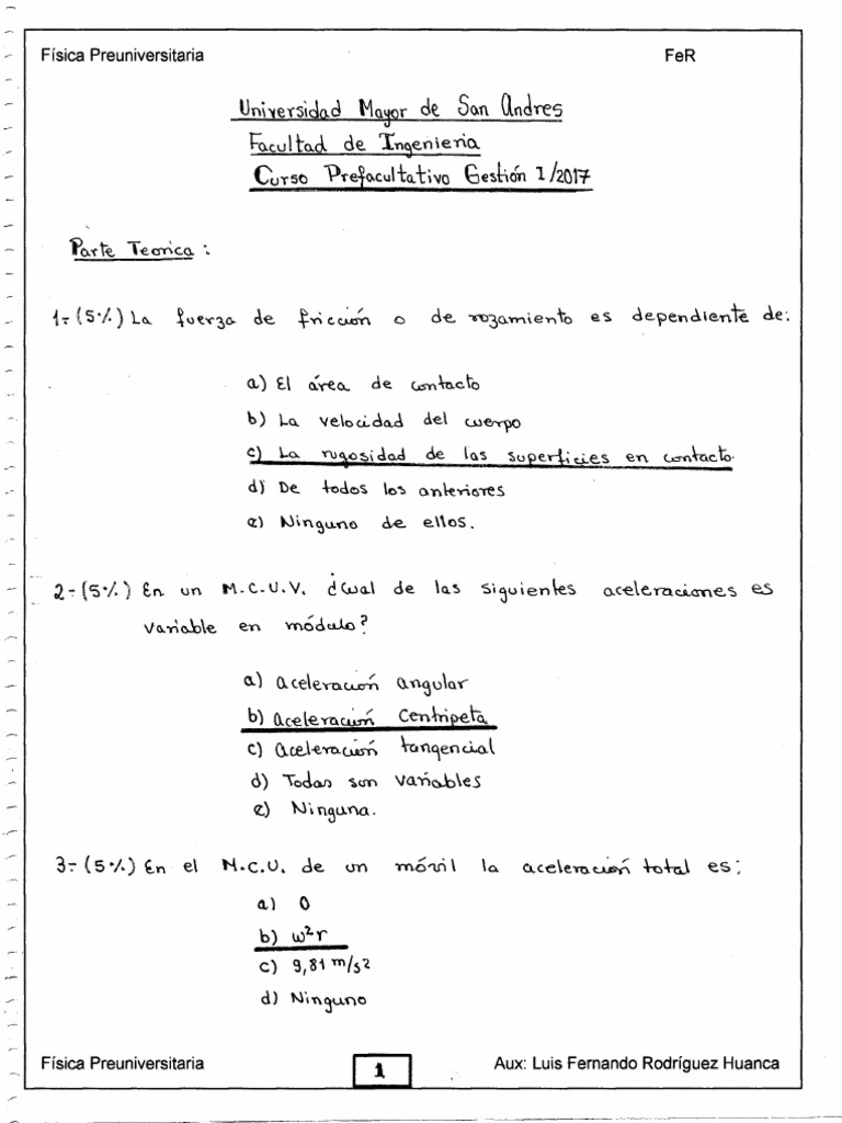 Examen Resuelto Prefas FIS 2do Parcial L-2017, Rodríguez | PDF