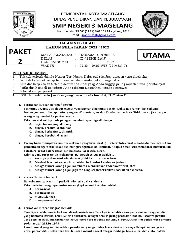 SOAL BAHASA INDONESIA BU PUJI ASTUTI Paket 2 | PDF