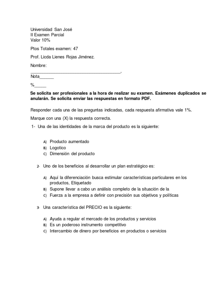 Examen # 2 Usj | PDF | Producto (Negocio) | Mercado (economía)