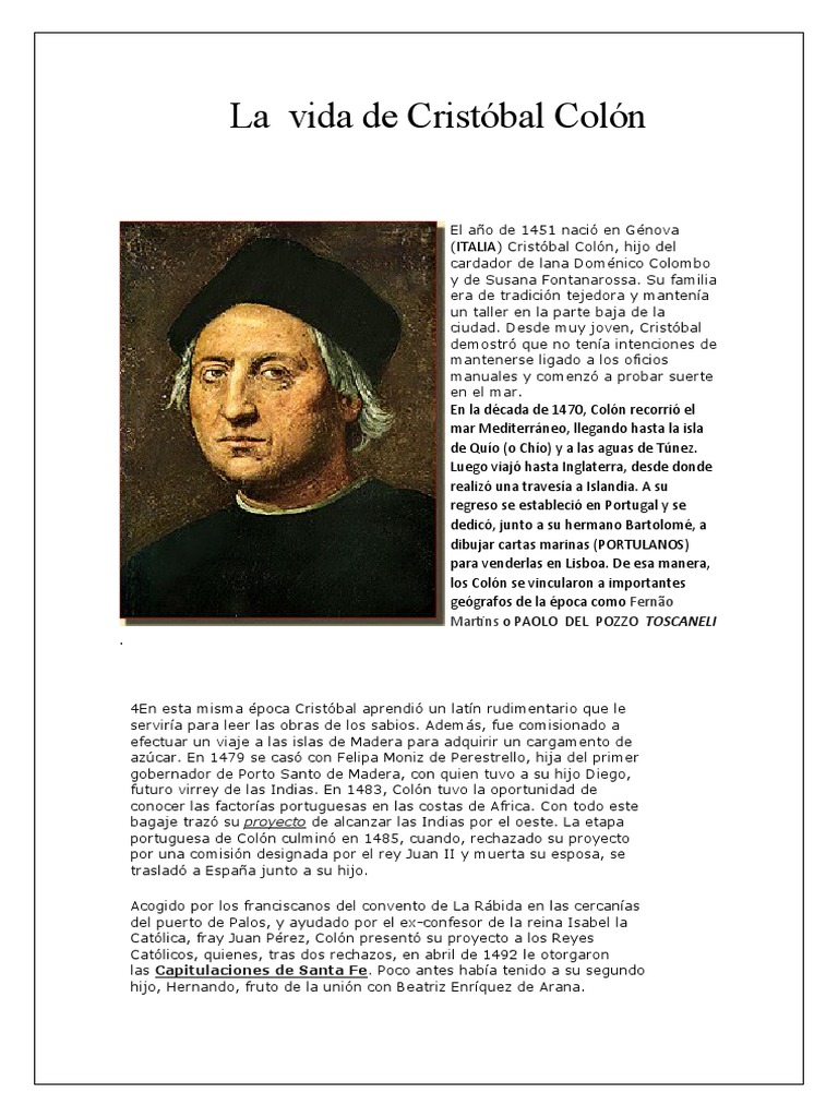 La Vida de Cristóbal Colón | PDF | Cristobal colon | Edad del ...