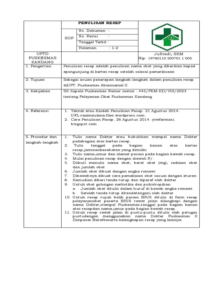 Sop Penulisan Resep | PDF | Pengembangan Diri