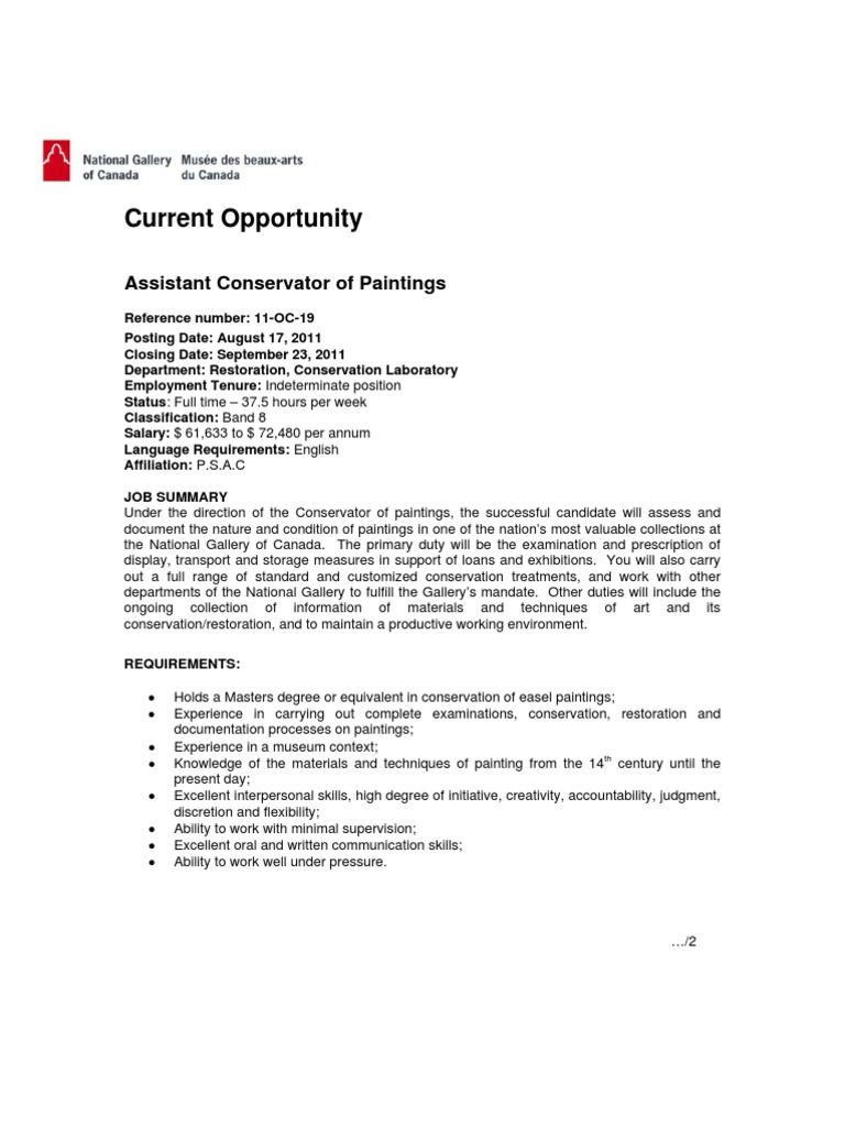 Assistant Conservator of Paintings Job | PDF | Cognitive Science ...