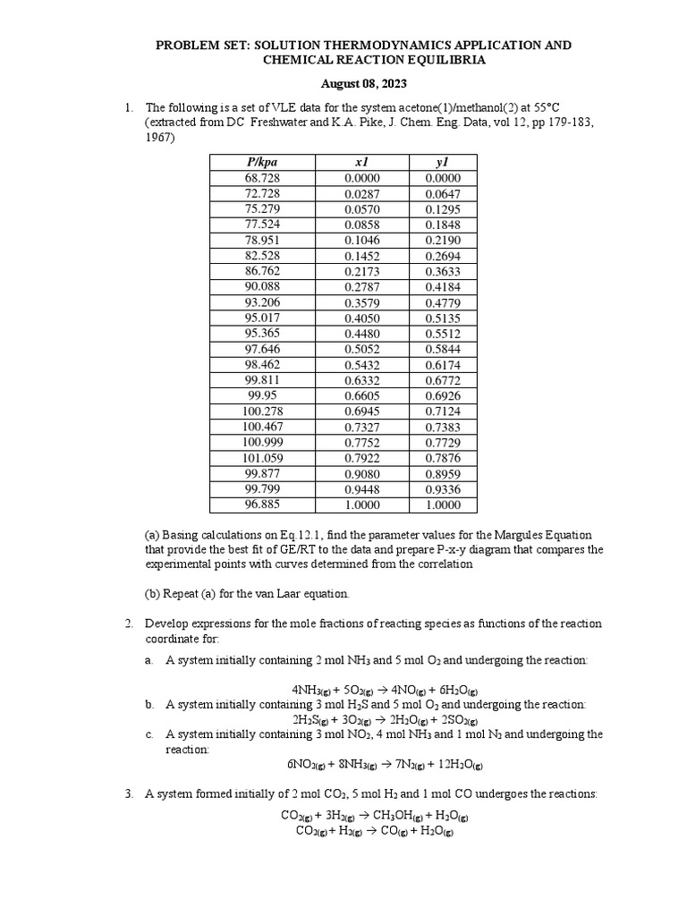 Thermodynamics: Chemical Equilibria Problems | PDF | Chemical ...