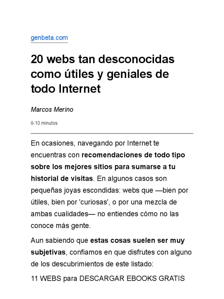 20 Webs Tan Desconocidas Como Útiles y Geniales de Todo Internet | PDF ...