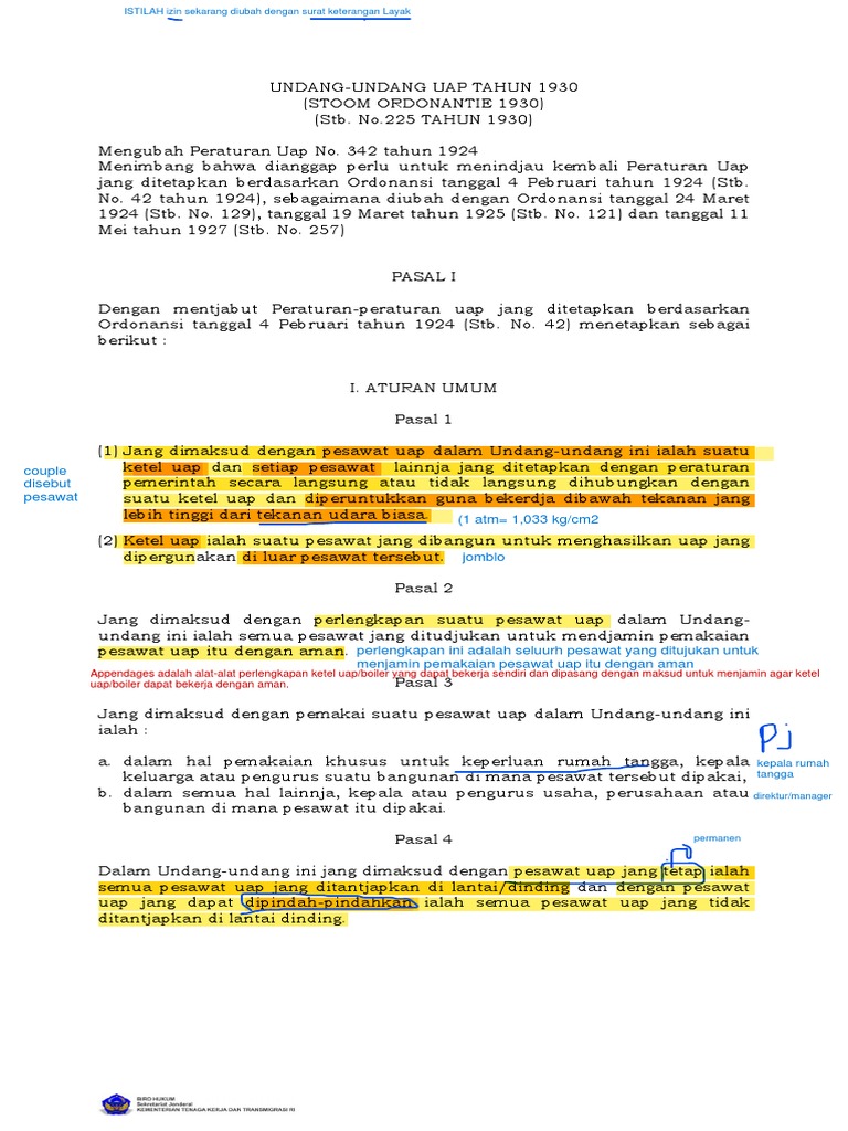UU - Uap - 1930 UNDANG-UNDANG UAP TAHUN 1930 (STOOM ORDONANTIE 1930) (Stb. No. 225 TH 1930 ...