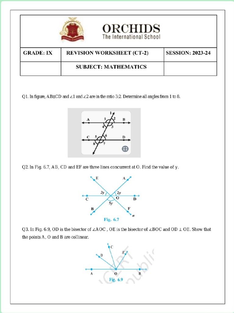 Maths Worksheet 9 A Terna Orchids International School | PDF