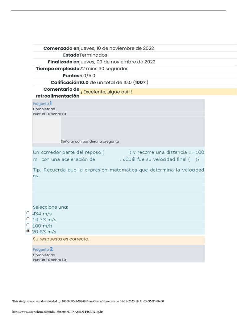 Examen Fisica 3 PDF | PDF | Velocidad | Aceleración