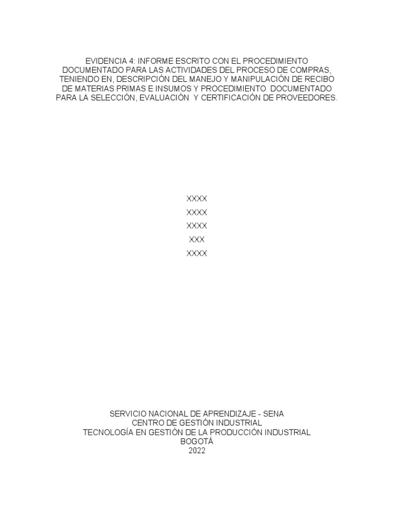 Evidencia 4 Informe Escrito Con El Procedimiento Documentado para Las ...