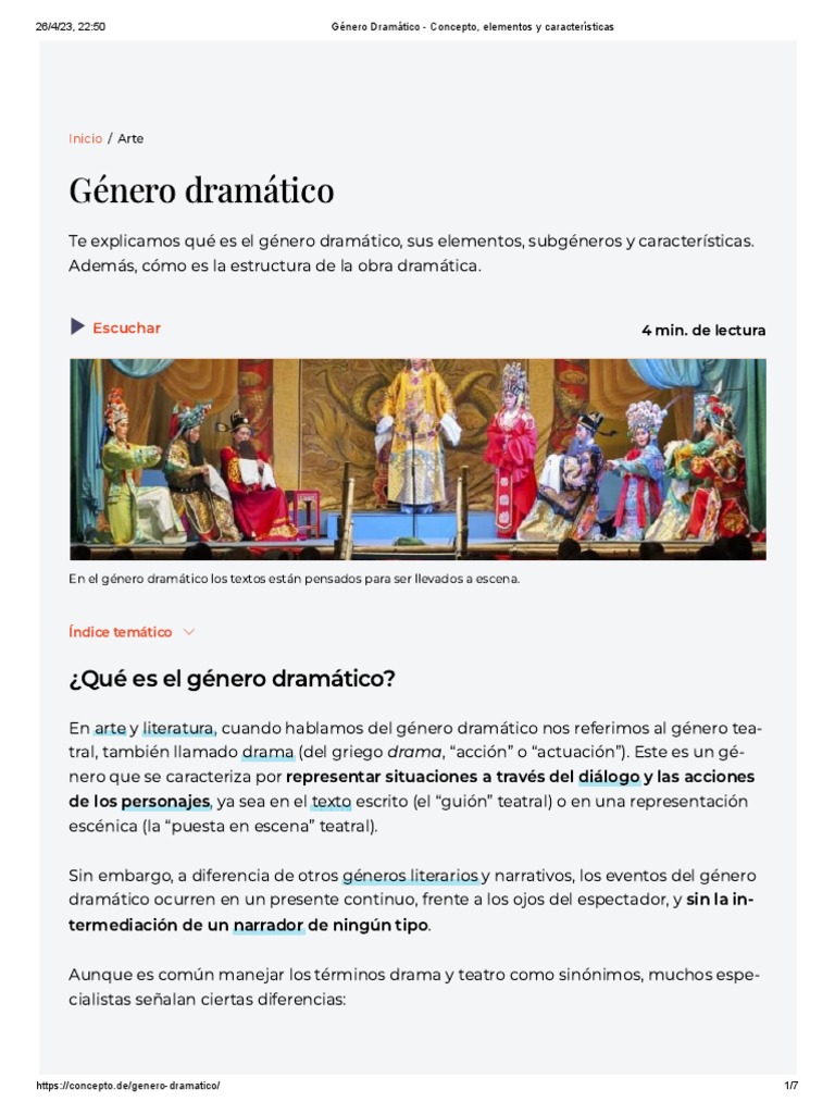 Género Dramático - Concepto, Elementos y Características | PDF | Teatro ...