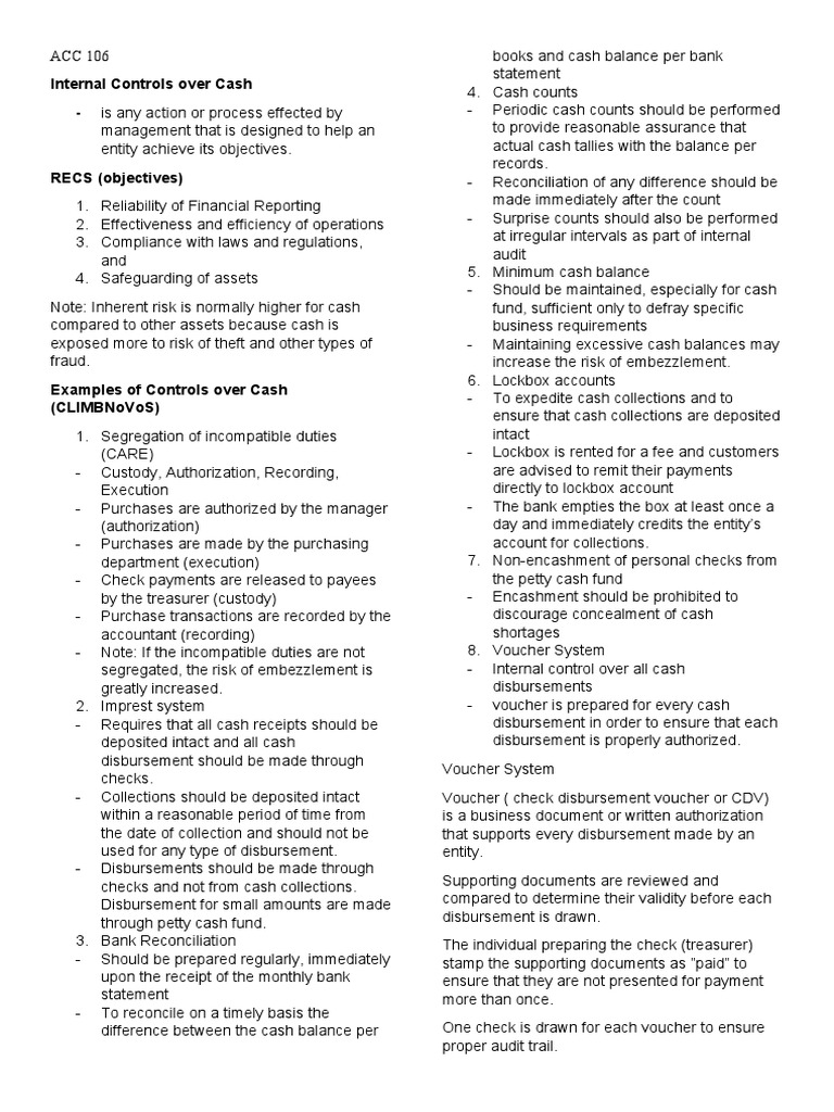 ACC 106 Internal Control To Bank Reconciliation | PDF