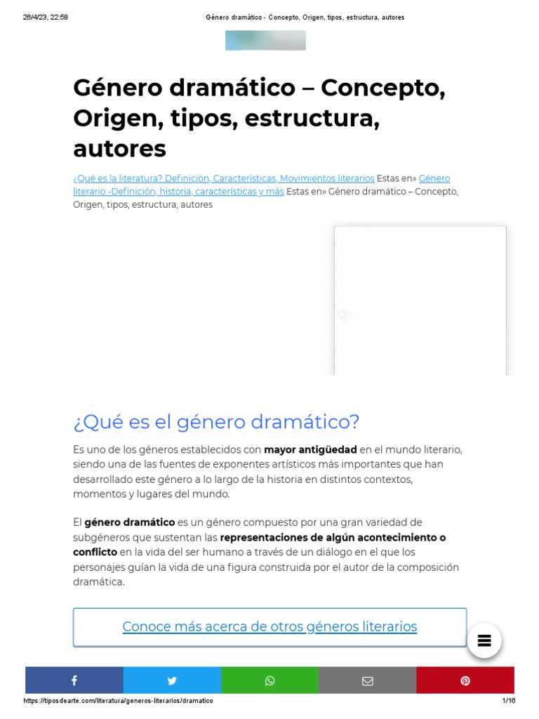 Género Dramático - Concepto, Origen, Tipos, Estructura, Autores | PDF ...