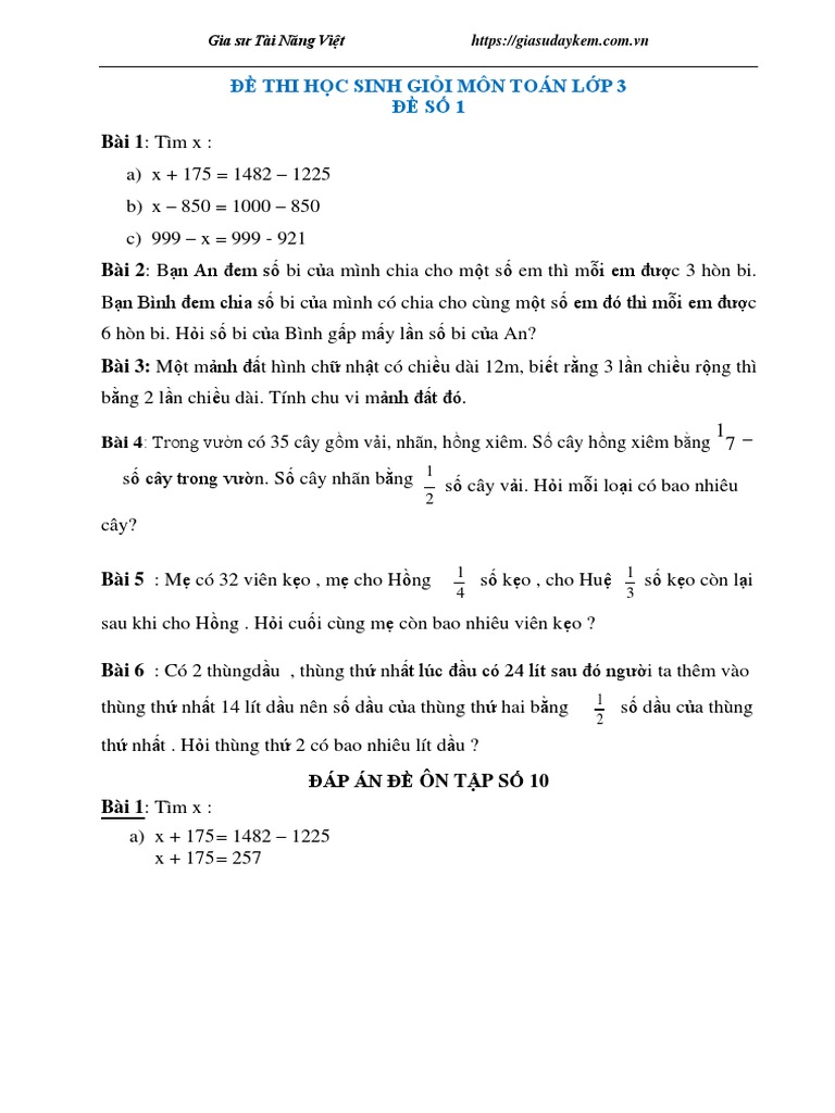 De Thi Hoc Sinh Gioi Mon Toan Lop 3 Co Dap An de Thi Hoc Sinh Gioi Mon Toan Lop 3 | PDF