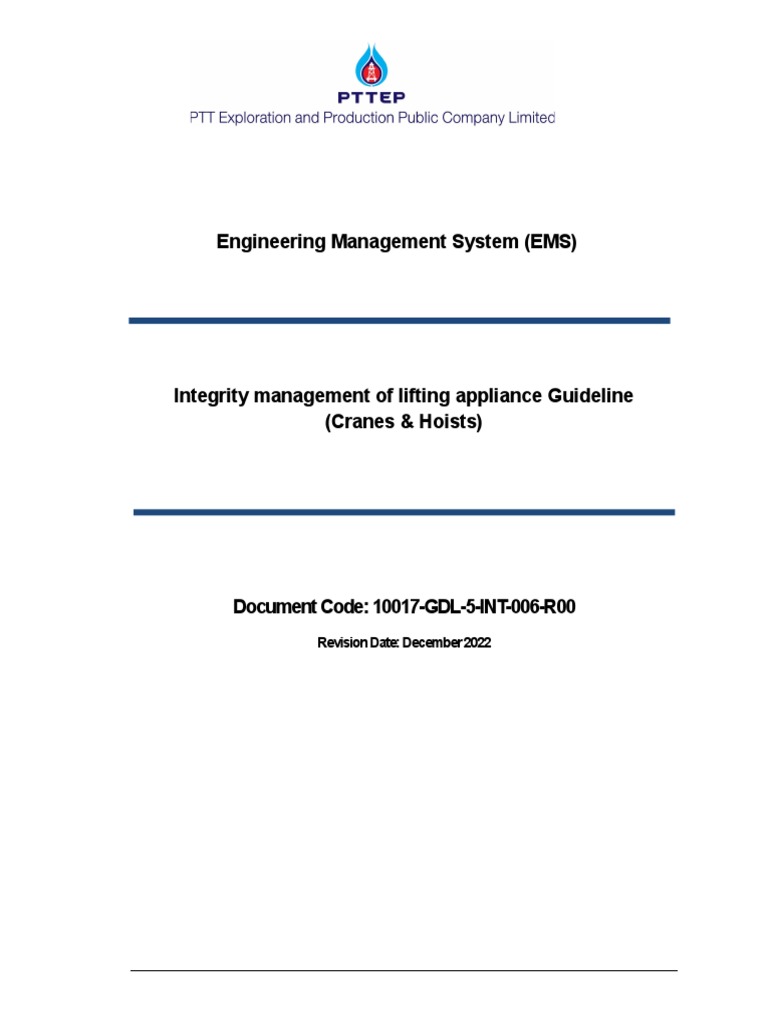 GDL 5 INT 006 R00 - Integrity Management of Lifting Appliance | PDF | Crane (Machine) | Elevator