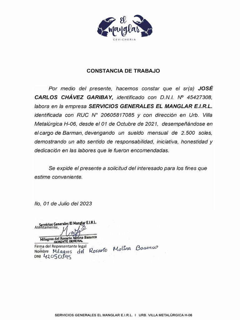 Certificado de Trabajo | PDF