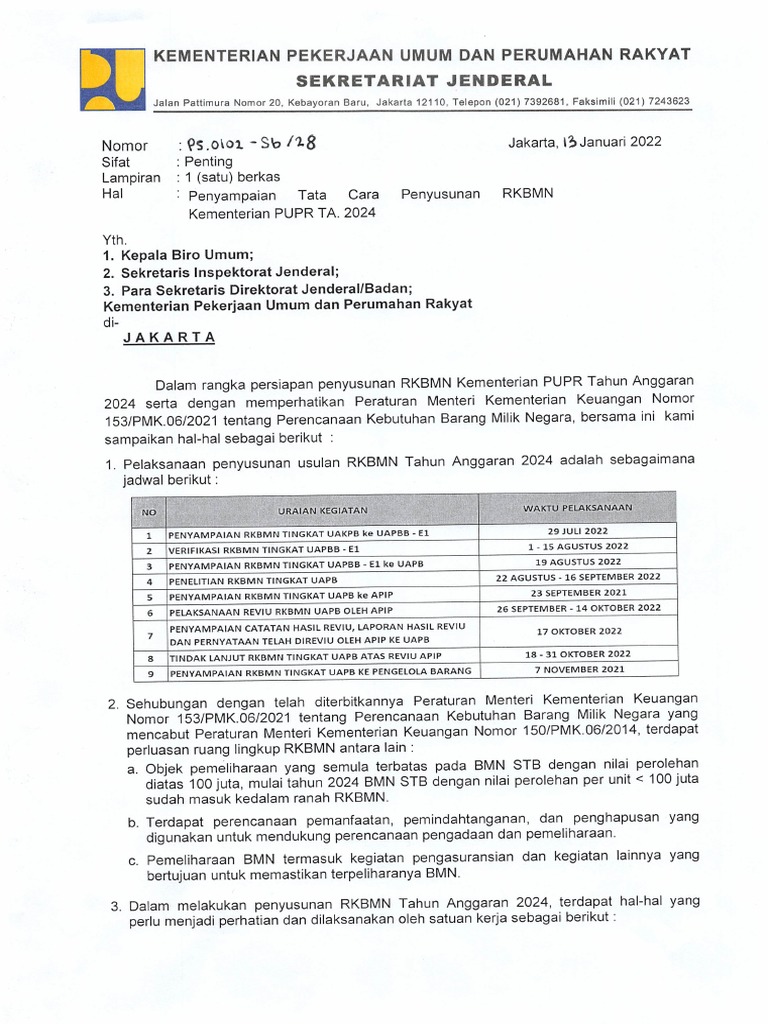 Tata Cara Penyusunan RKBMN Kementerian PUPR TA 2024 | PDF Tata Cara Penyusunan RKBMN Kementerian PUPR TA 2024 | PDF