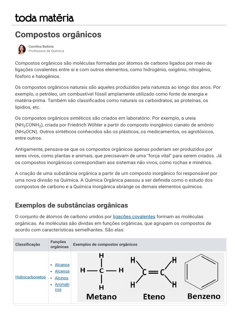 Compostos Orgânicos - Toda Matéria | PDF | Polaridade química ...