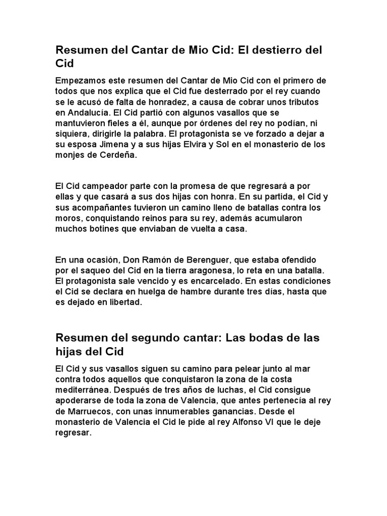 Resumen Del Cantar de Mio Cid | PDF
