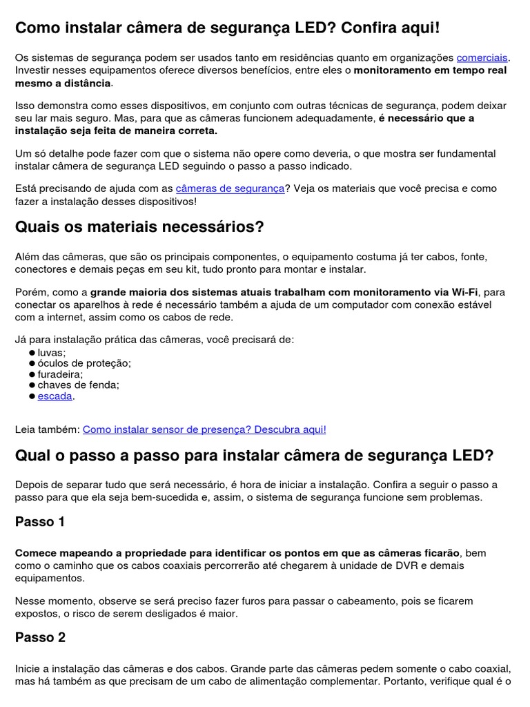 Como Instalar Camera de Seguranca Led Confira Aqui | PDF | Rede de ...